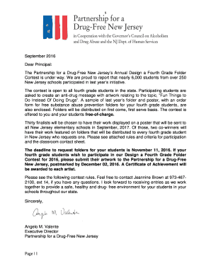 Fillable Online drugfreenj Dear Principal: Fax Email Print - pdfFiller