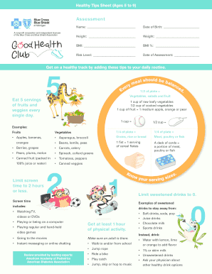 Fillable Online Good Health Club Healthy Tips Sheet (5 to 9 years) Fax ...