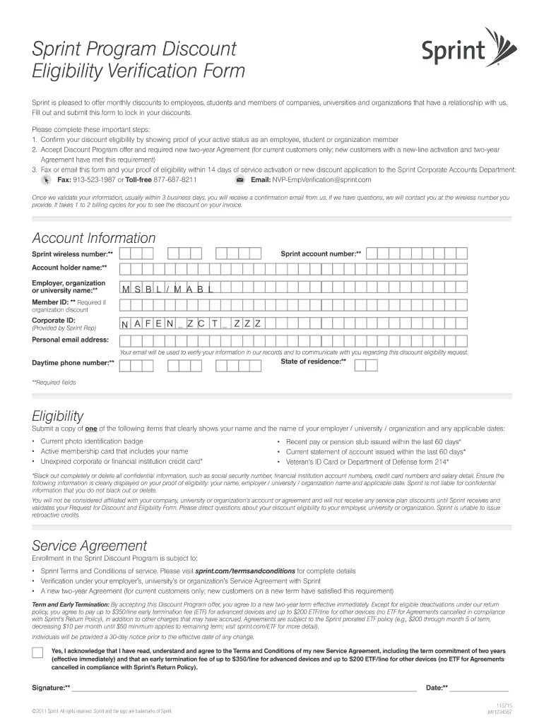 Fillable Online Sprint Program Discount Fax Email Print - pdfFiller