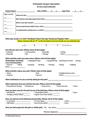Fillable Online Patient Name: Date of Birth: / / Appt Date - Orthopedic Surgery ... Fax Email ...