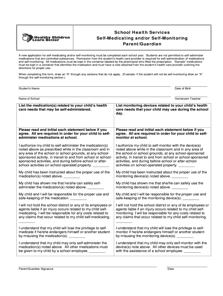 Fillable Online richland2 Self-Medicating and/or Self-Monitoring Fax ...