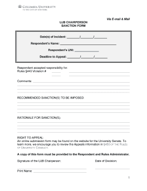 Fillable Online senate columbia Rules Appendix 5 UJB Chair Sanction ...