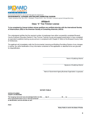 Fillable Online broward Tree Trimmer License Training Affidavit. Tree ...