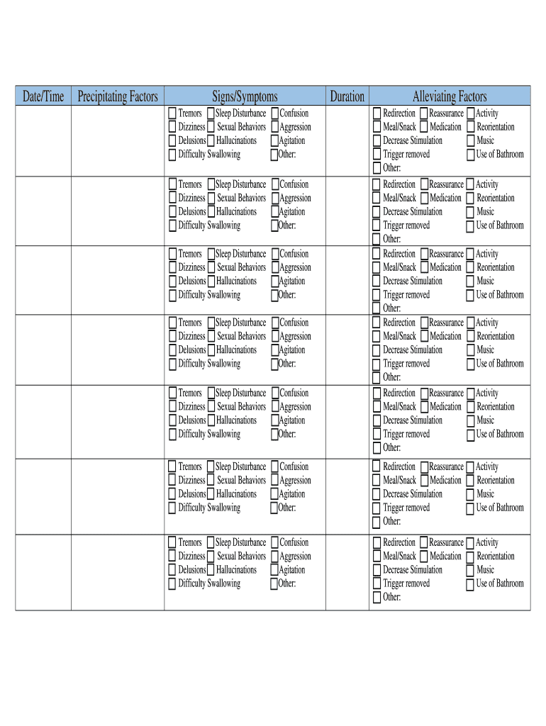 Fillable Online Dementia Signs and Symptoms Log Form Fax Email Print ...