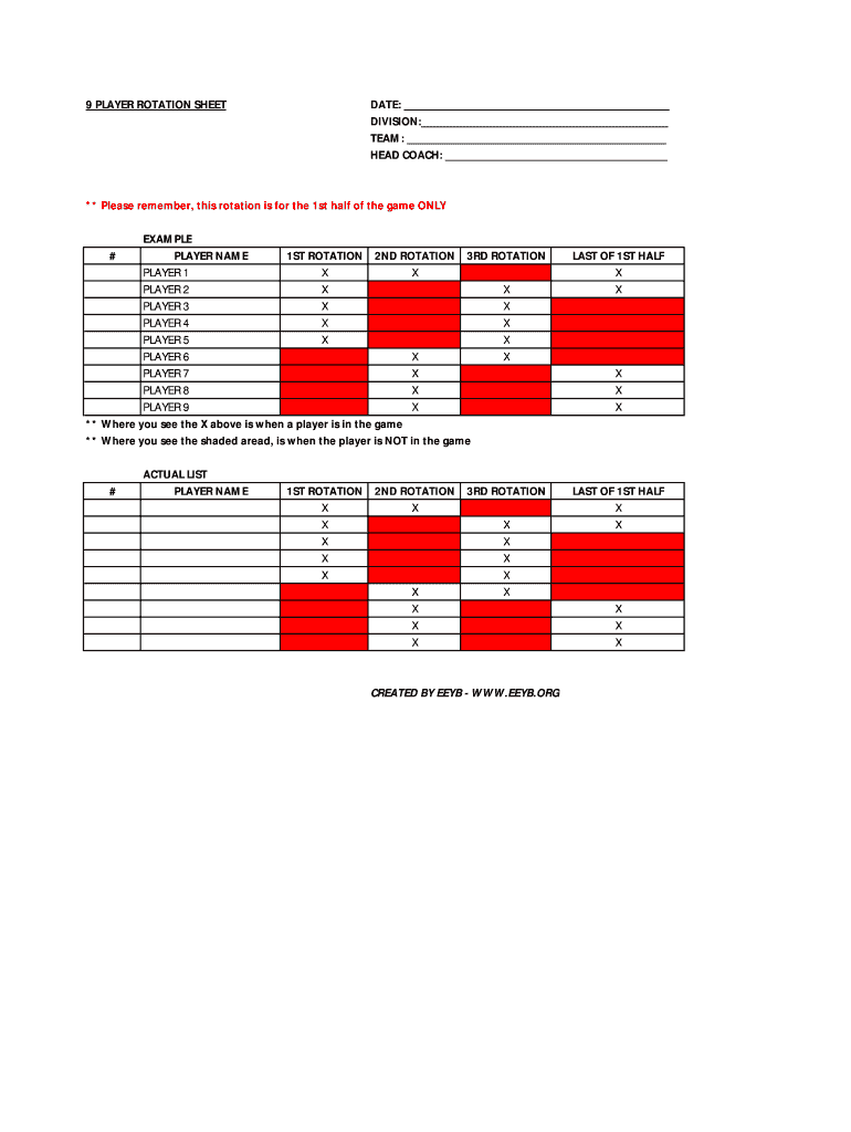 Fillable Online 9 PLAYER ROTATION SHEET Fax Email Print - pdfFiller
