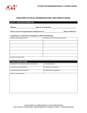 Fillable Online AFFIDAVIT FOR AMENDMENTS (ADULT) (REVISED 12/2016) Fax ...