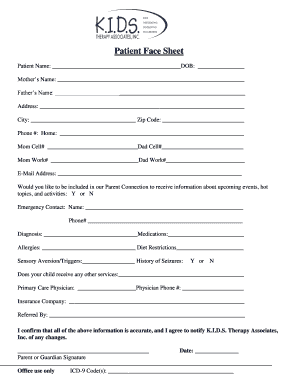 Fillable Online Patient Face Sheet Fax Email Print - pdfFiller