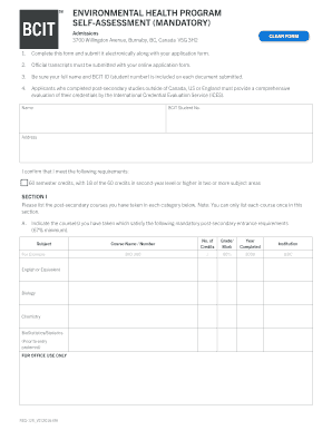Fillable Online bcit Self-assessment PDF - BCIT Fax Email Print - pdfFiller