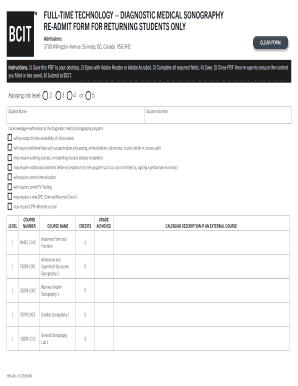 Fillable Online bcit Diagnostic Medical Sonography Re-Admit form PDF - BCIT Fax Email Print ...