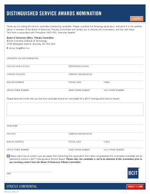 Fillable Online bcit distinguished service awards nomination - BCIT Fax Email Print - pdfFiller