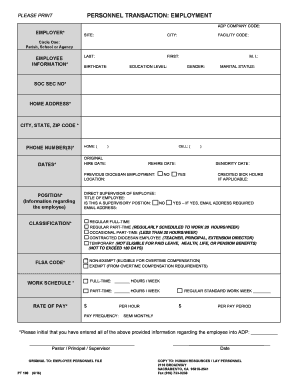 Fillable Online diocese-sacramento PERSONNEL TRANSACTION: EMPLOYMENT ...