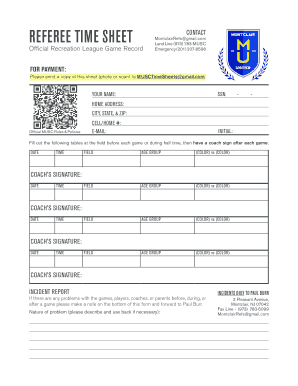 Fillable Online REFEREE TIME SHEET Fax Email Print - pdfFiller