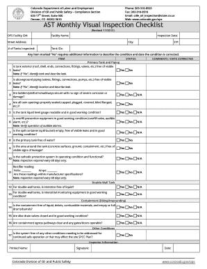 Fillable Online colorado AST Monthly Visual Inspection Checklist Fax ...