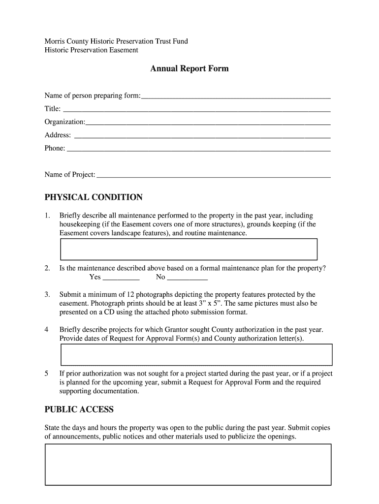 Fillable Online morriscountynj Easement Annual Report Form - Morris ...