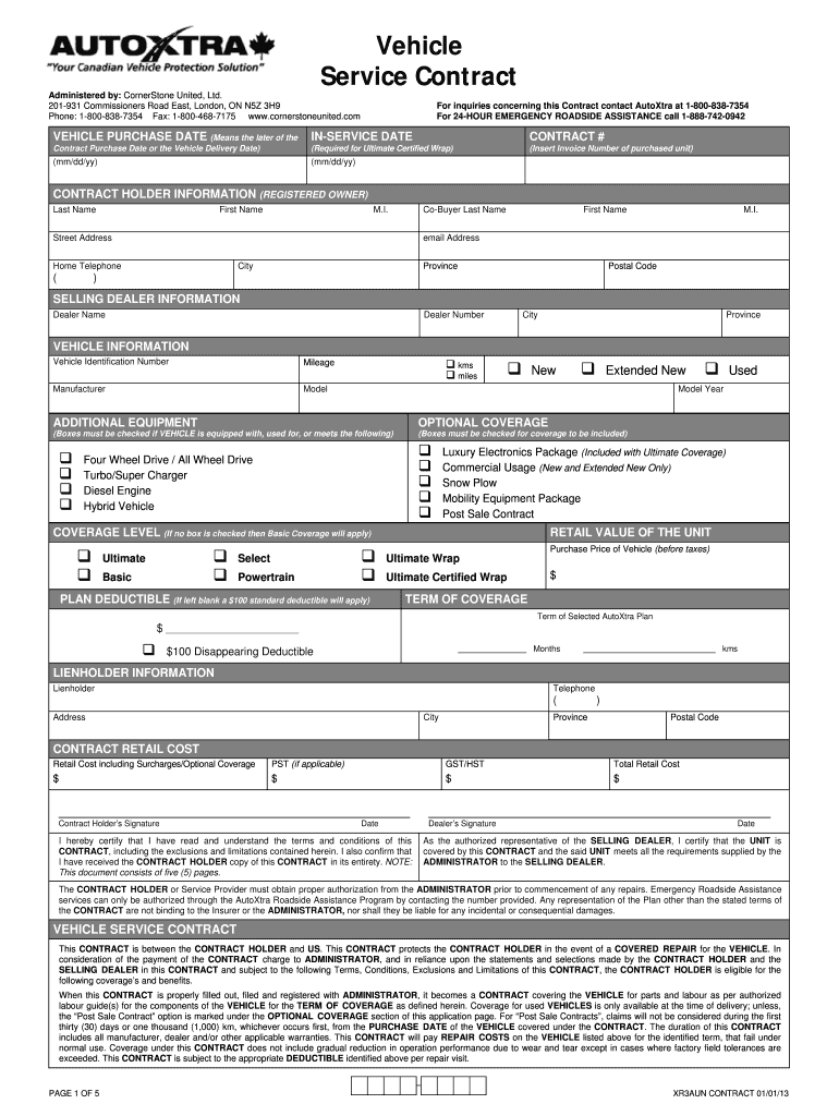 Fillable Online taldon Vehicle Service Contract - taldon.ca Fax Email ...