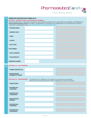 Fillable Online 1 PREMISES RETENTION FORM 2013 - psni.org.uk Fax Email ...