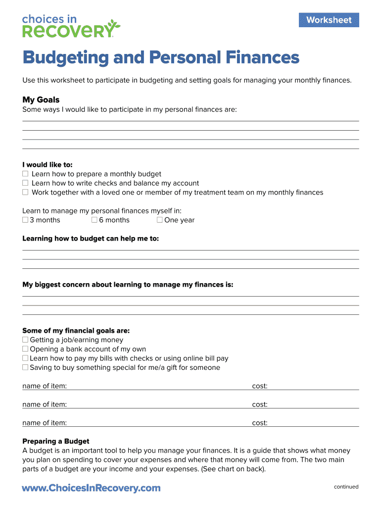 Fillable Online Budgeting and Personal Finances Fax Email Print - pdfFiller