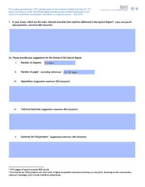 Fillable Online Pre-scoping questionnaire: IPCC special report on the ...