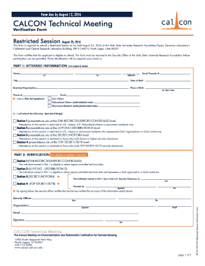 Fillable Online calcon sdl usu CALCON verification form 2016 Fax Email ...