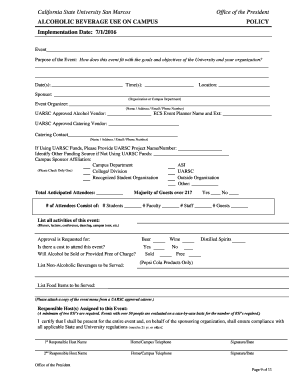 Fillable Online csusm Alcohol Approval Form Fax Email Print - pdfFiller