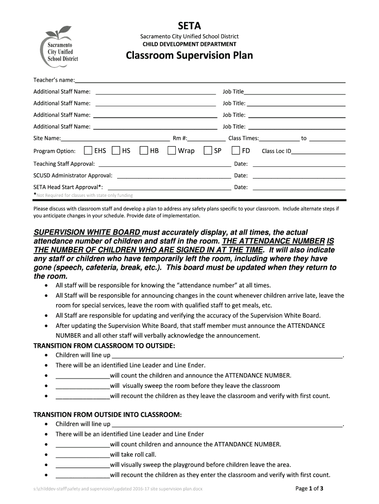 Fillable Online scusd Classroom Supervision Plan Fax Email Print - pdfFiller