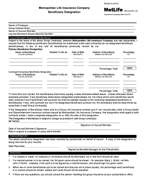 Fillable Online Brought to you by: MetLife Beneficiary Designation ...