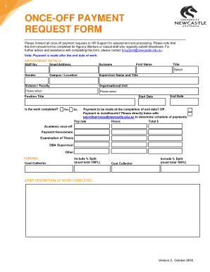 Fillable Online newcastle edu ONCE-OFF PAYMENT REQUEST FORM - University of Newcastle Fax Email ...