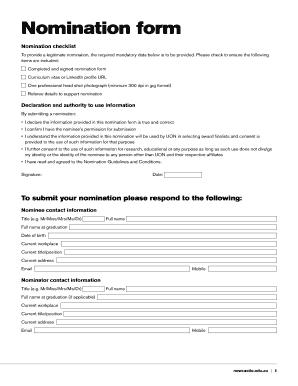 Fillable Online newcastle edu Nomination checklist Fax Email Print ...