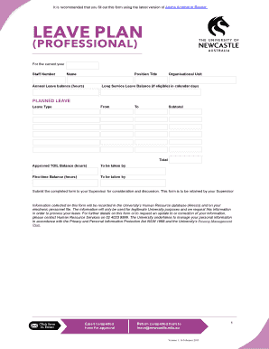 Fillable Online newcastle edu leave plan - University of Newcastle Fax ...
