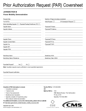 Fillable Online Prior Authorization Request (PAR) Coversheet. DME JB ...