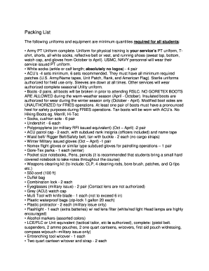 Fillable Online benning army The following uniforms and equipment are ...