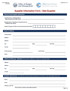 Fillable Online supplier obm ohio Supplier Information Form - Update ...