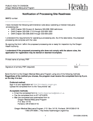 Fillable Online public health oregon OHA 9259 Notification of ...