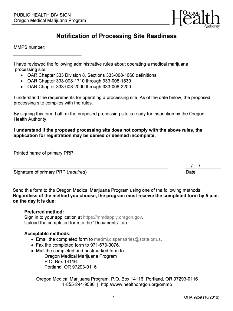 Fillable Online public health oregon OHA 9259 Notification of ...