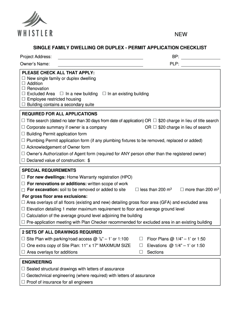 Fillable Online single family dwelling or duplex - permit application checklist Fax Email Print ...