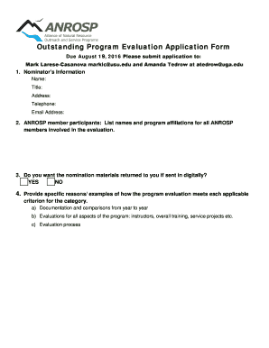 Fillable Online anrosp Outstanding Program Evaluation Application Form ...