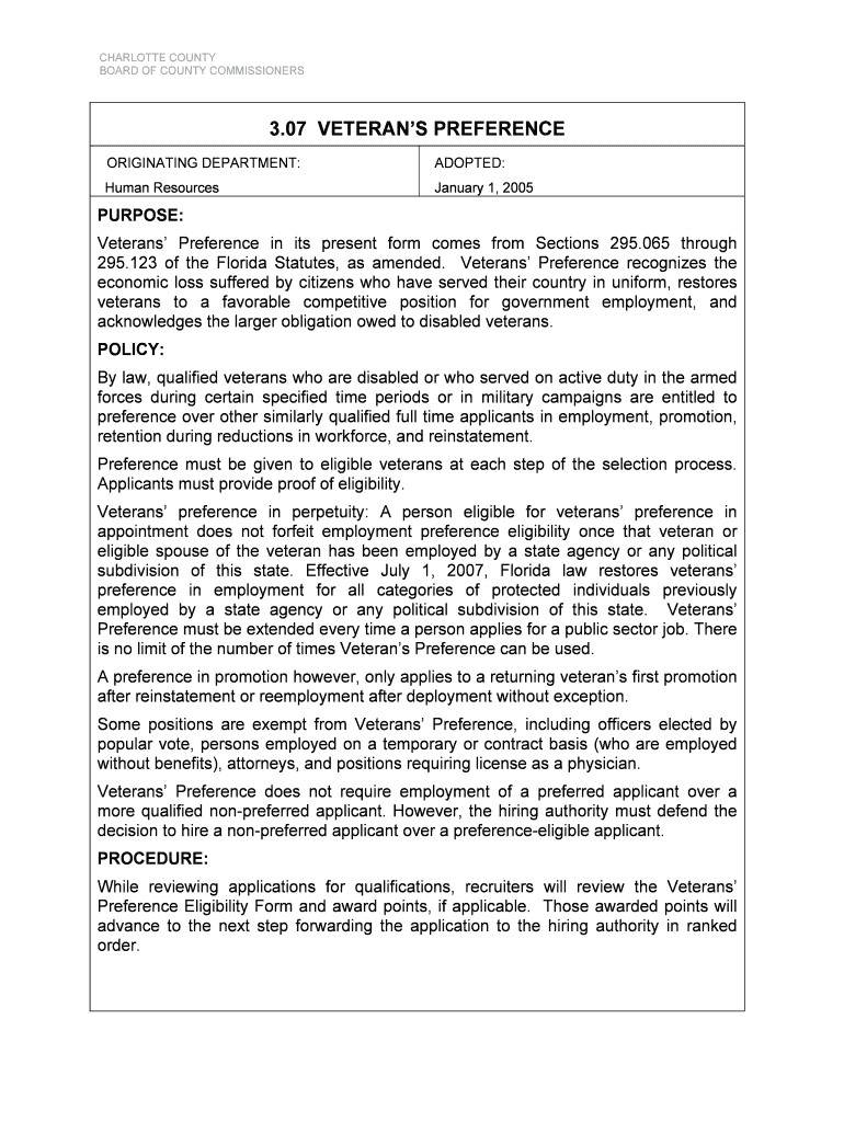 Fillable Online 07 VETERANS PREFERENCE Fax Email Print - pdfFiller