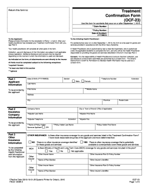 Fillable Online fsco gov on Treatment Confirmation Form (OCF-23) Fax ...