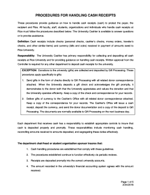 Fillable Online PROCEDURES FOR HANDLING CASH RECEIPTS Fax Email Print ...