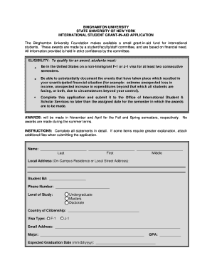 Fillable Online binghamton INTERNATIONAL STUDENT GRANT-IN-AID APPLICATION Fax Email Print ...