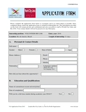 Fillable Online arts leeds ac LRCL Rio 2016 Volunteer Application form ...