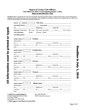 Fillable Online civitan Report of Club Officers - Civitan International ...