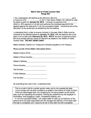 Fillable Online treasury Mail in Bid Form - US Department of the ...