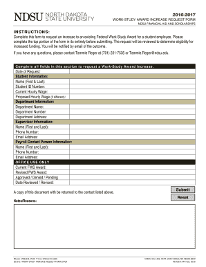 Fillable Online ndsu WORK-STUDY AWARD INCREASE REQUEST FORM Fax Email ...