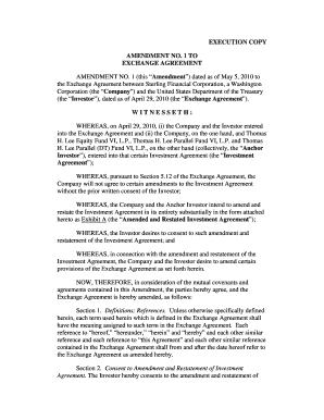 Fillable Online treasury EXECUTION COPY AMENDMENT NO. 1 TO EXCHANGE ...