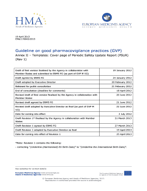 Fillable Online Annex II Templates: Cover page of Periodic Safety ...