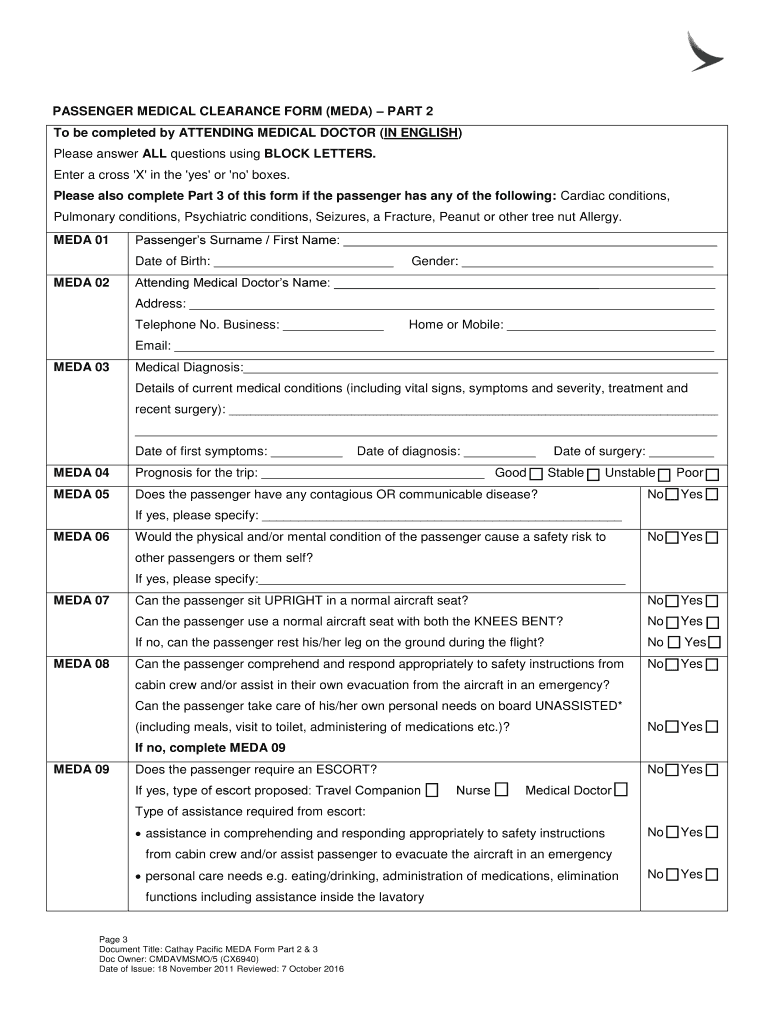 Fillable Online This passenger has chosen to fly with Cathay Pacific or ...