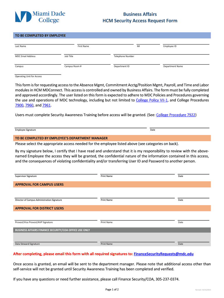 Fillable Online mdc HCM Security Access Request Form Fax Email Print - pdfFiller
