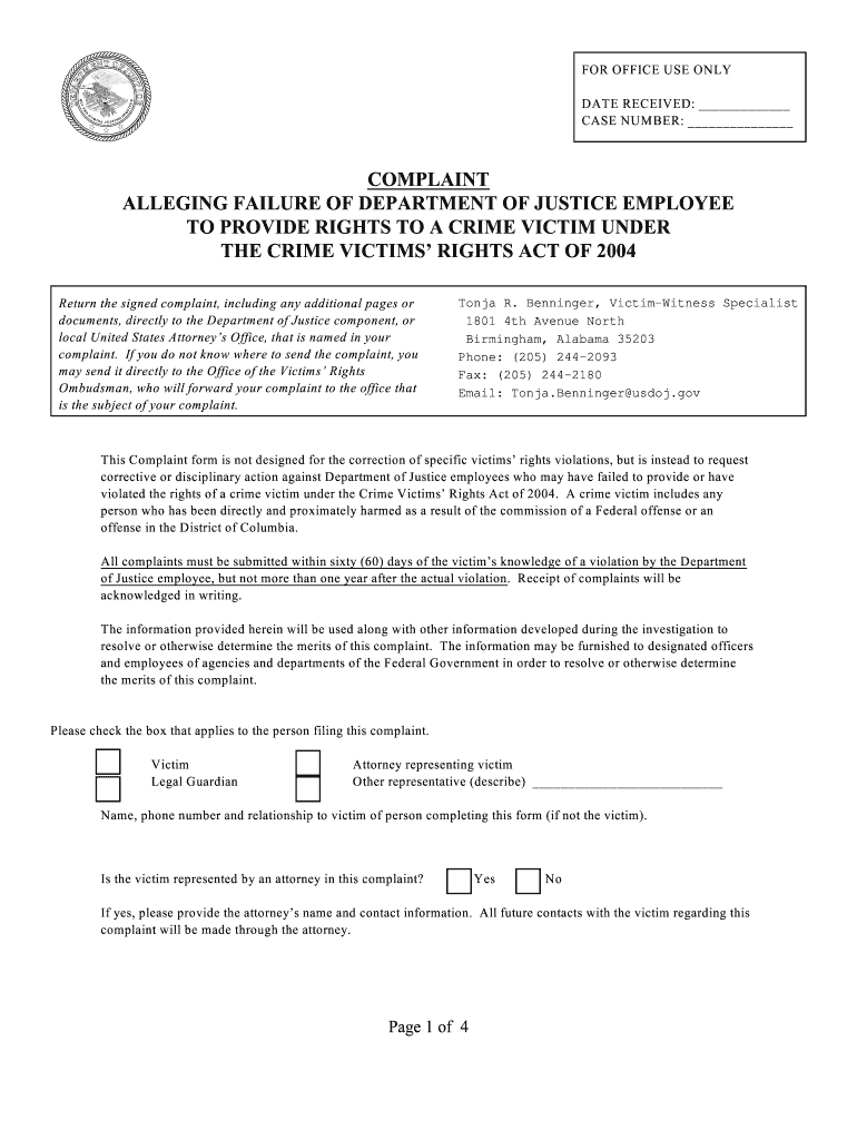 Fillable Online justice Download Victim Complaint Form English Fax Email Print - pdfFiller