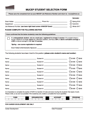 Fillable Online mun MUCEP STUDENT SELECTION FORM Fax Email Print - pdfFiller
